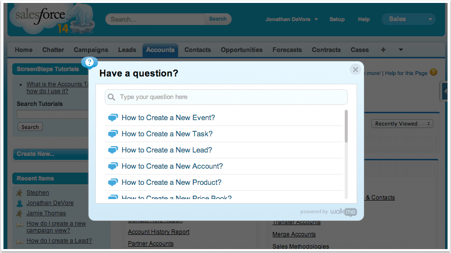 Using WalkMe with Salesforce