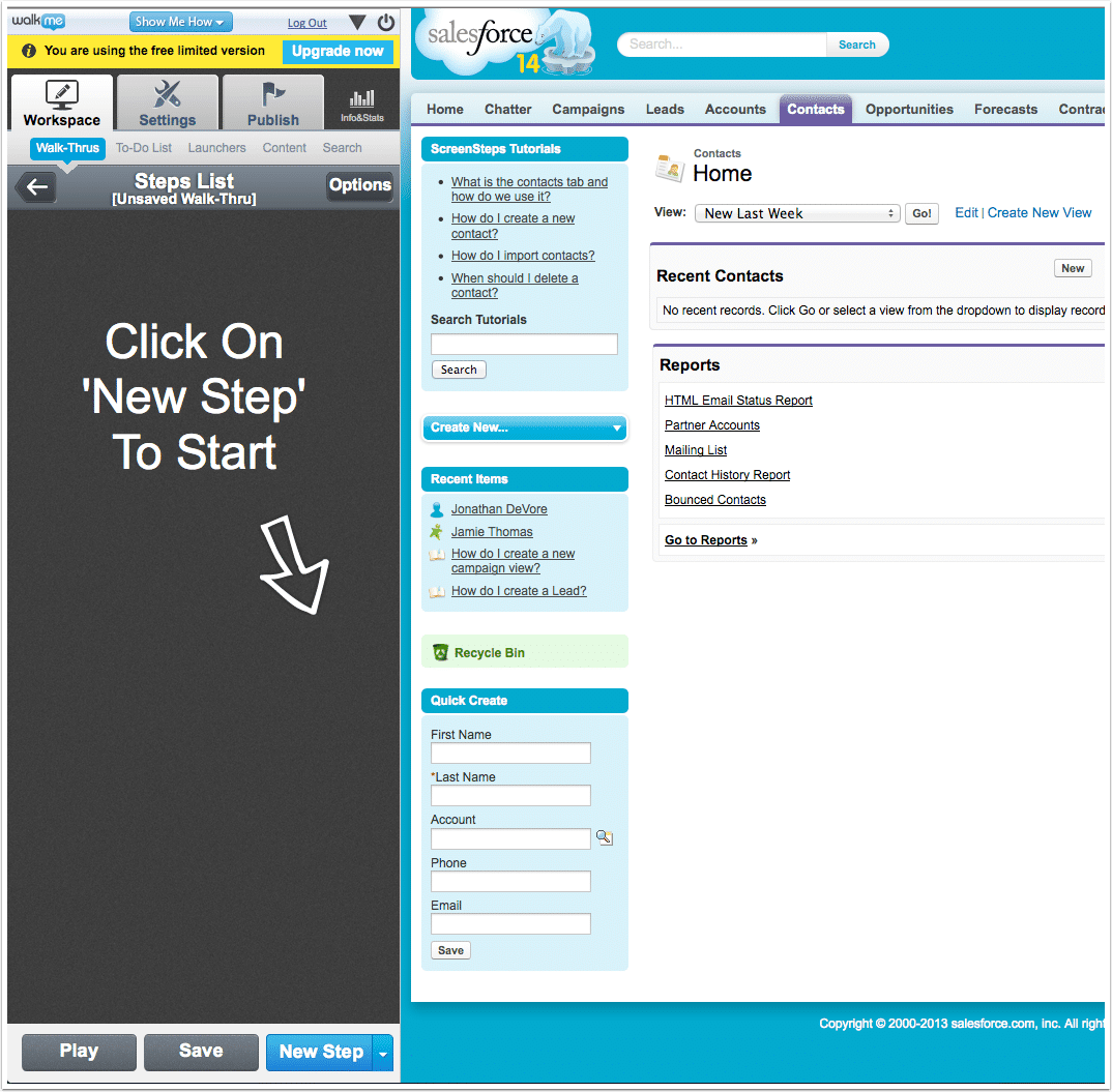 Using WalkMe with Salesforce